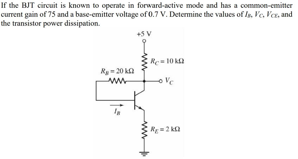 Solved If the BJT circuit is known to operate in | Chegg.com