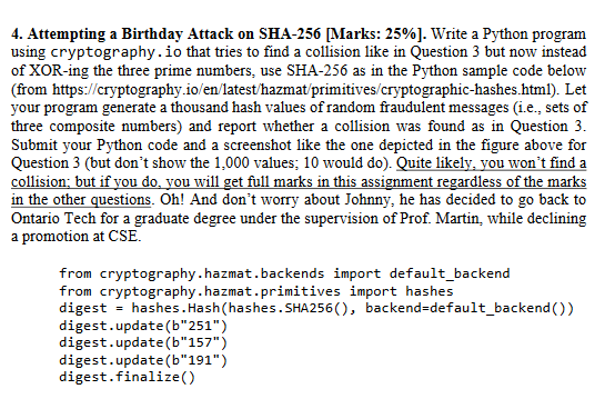4. Attempting a Birthday Attack on SHA-256 [Marks: | Chegg.com