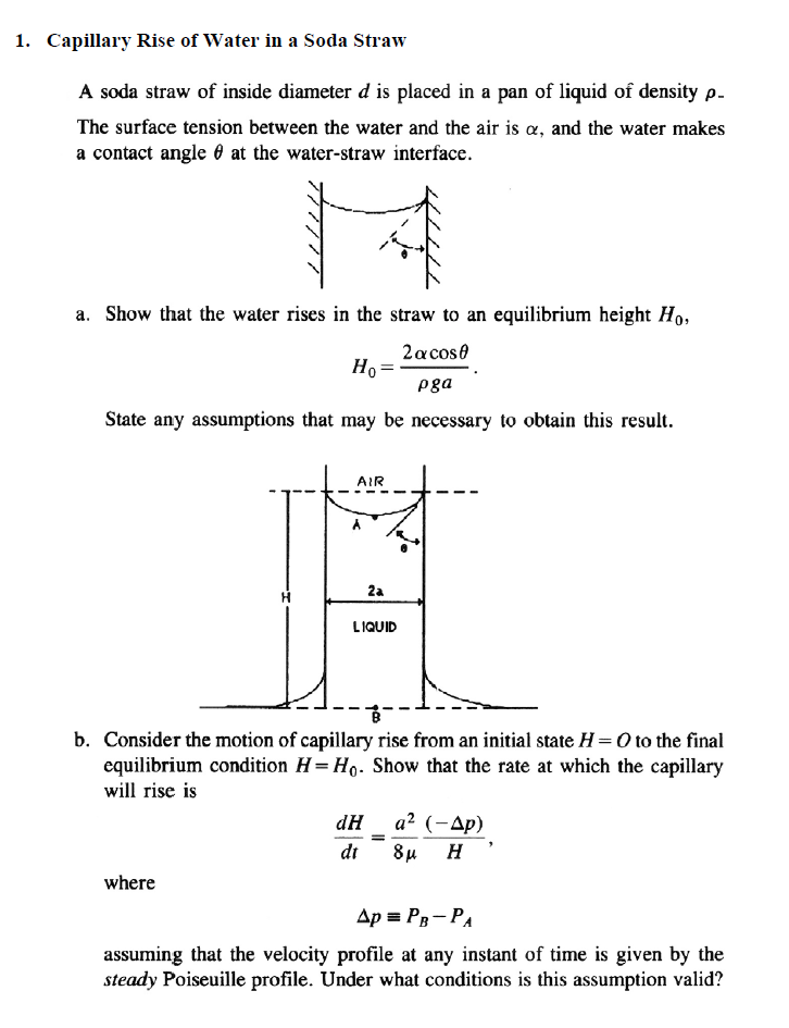 Solved 1. Capillary Rise of Water in a Soda Straw A soda | Chegg.com