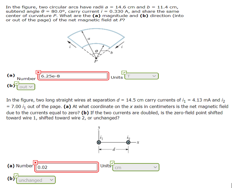 Solved In the figure, two circular arcs have radii a = 14.6 | Chegg.com