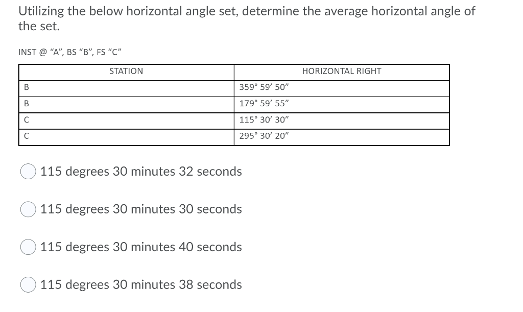 Utilizing the below horizontal angle set, determine | Chegg.com