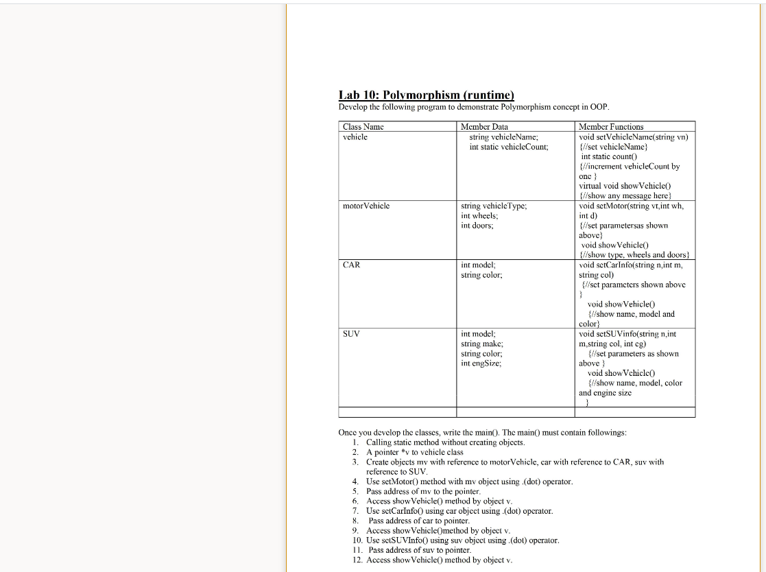 Solved Lab 10: Polymorphism (runtime) Develop the following | Chegg.com