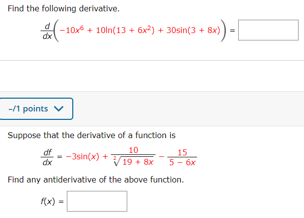 Solved Find the following derivative. - 10x6 + 10ln(13 + | Chegg.com