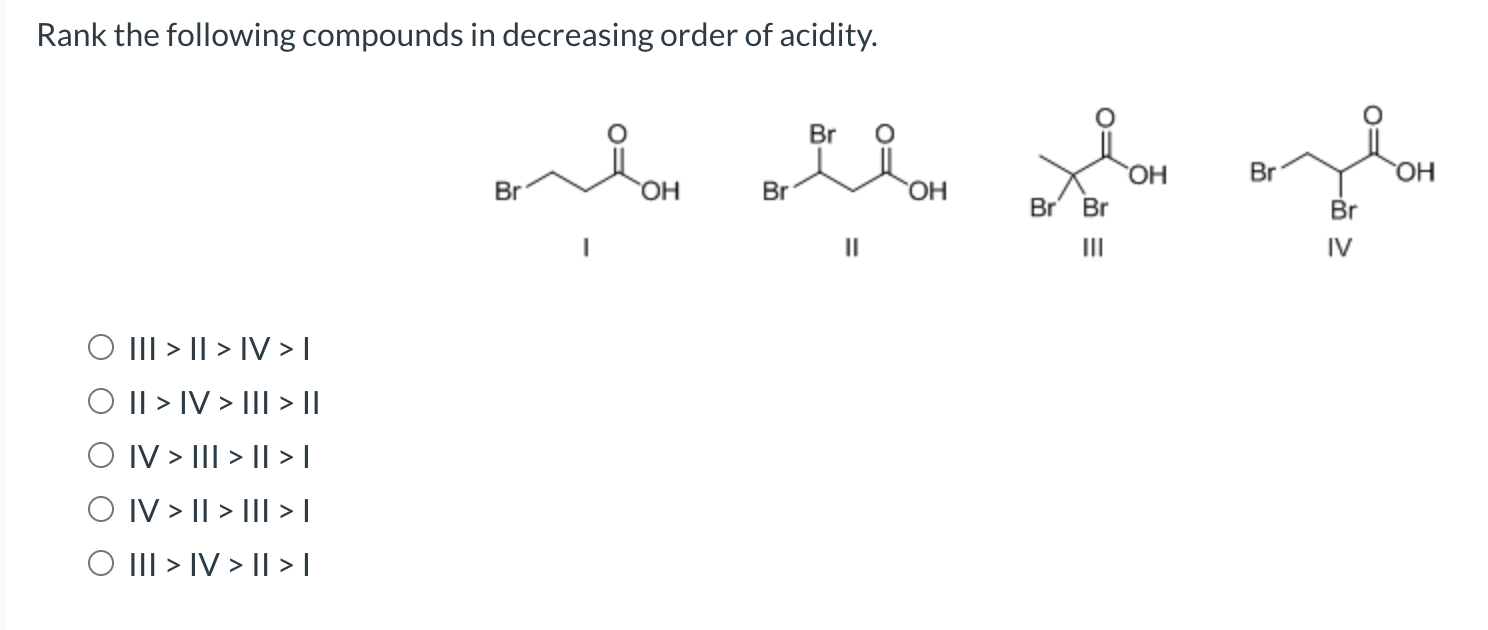 Solved Rank the following compounds in decreasing order of | Chegg.com