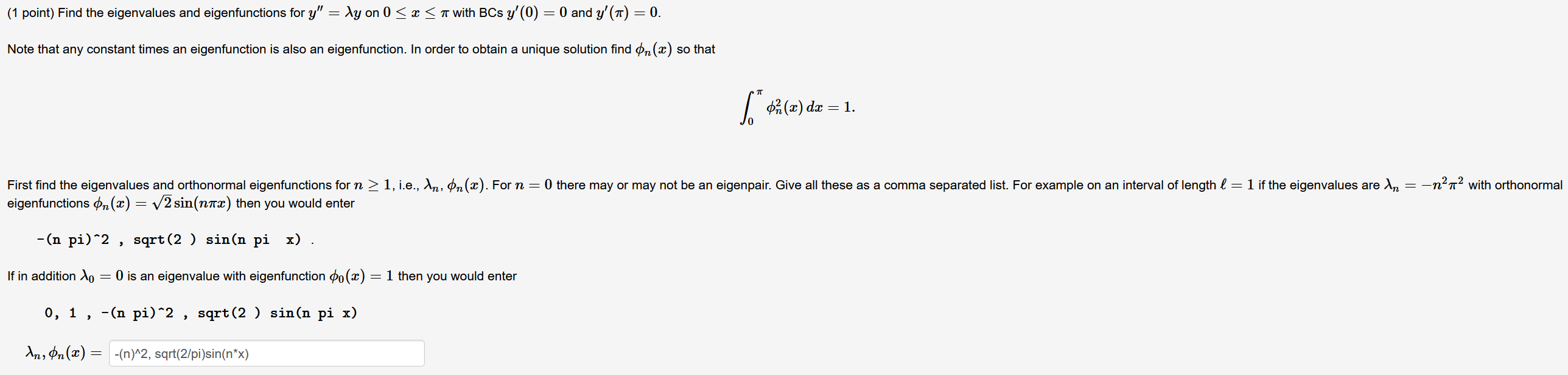 Solved (1 point) Find the eigenvalues and eigenfunctions for | Chegg.com