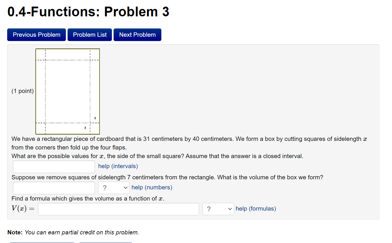 Solved 0.4-Functions: Problem 3 (1 po We have a rectangular | Chegg.com
