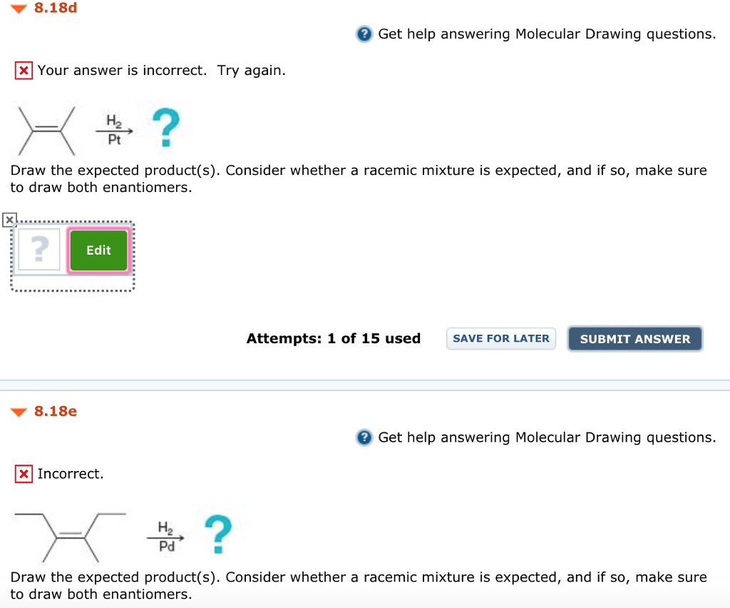 Solved 8.18b Get help answering Molecular Drawing questions | Chegg.com