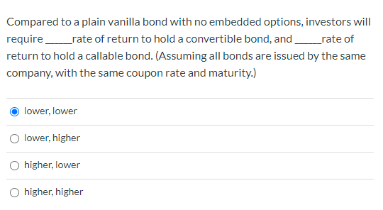 Solved Compared to a plain vanilla bond with no embedded | Chegg.com