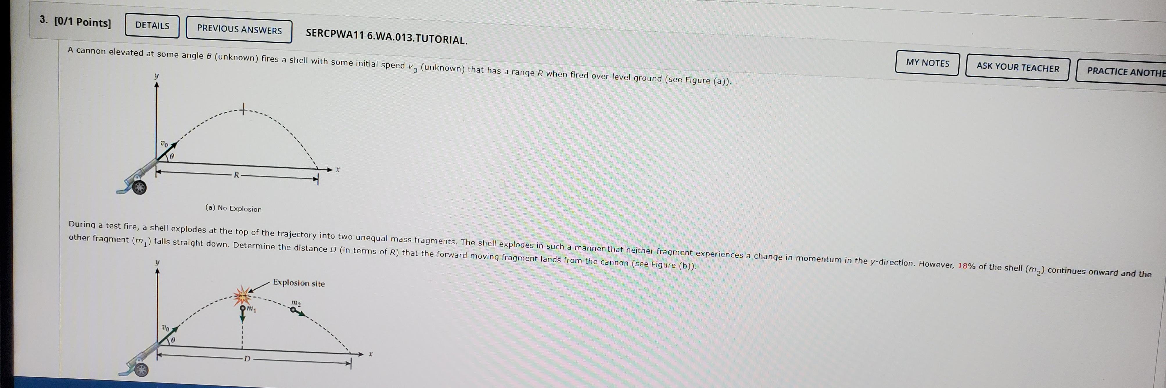Solved A cannon elevated at some angle θ (unknown) fires a | Chegg.com