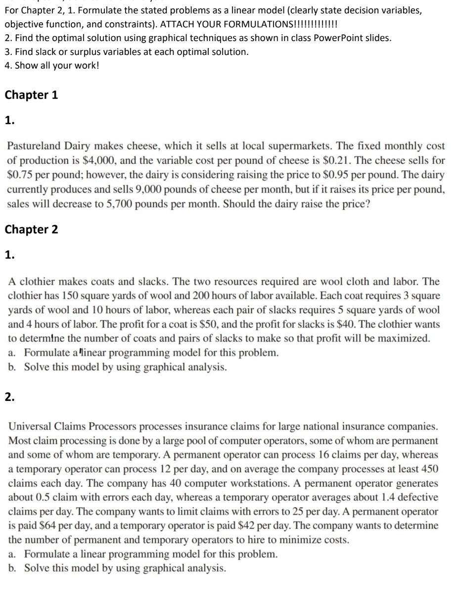 Solved For Chapter 2, 1. Formulate the stated problems as a | Chegg.com