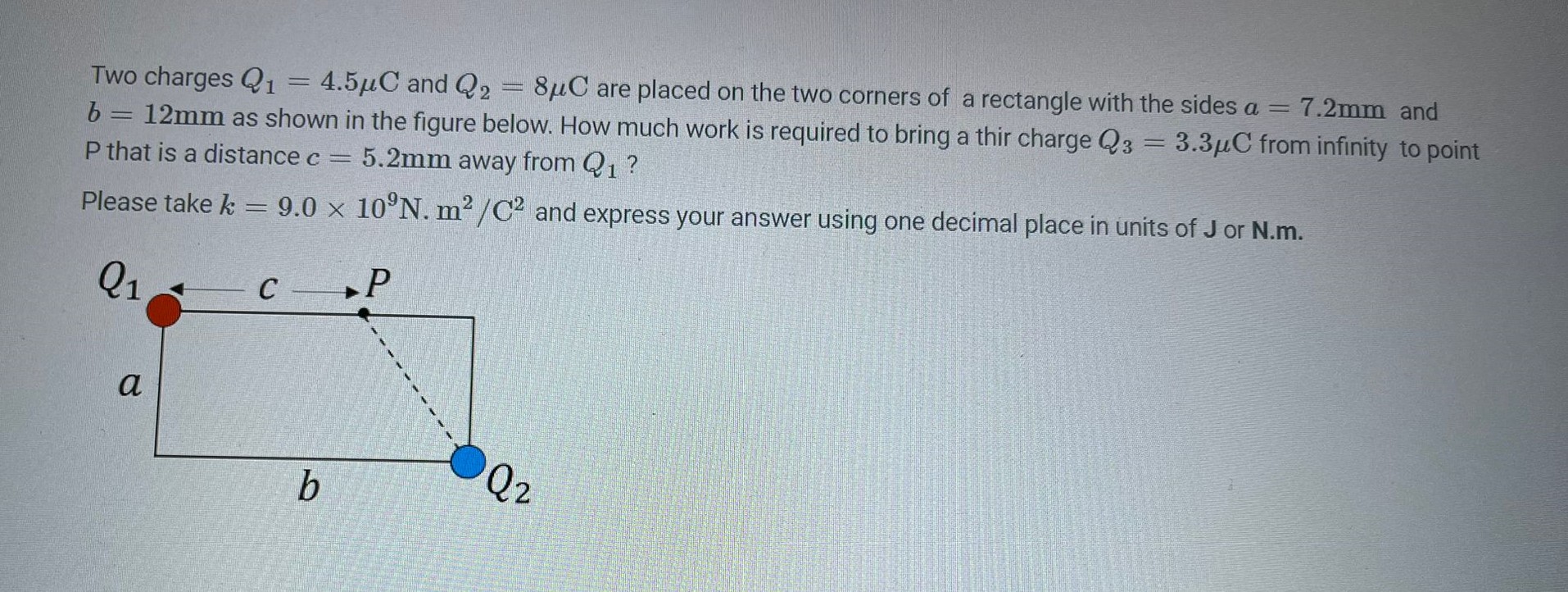 Solved Two charges Q1=4.5μC and Q2=8μC are placed on the two | Chegg.com
