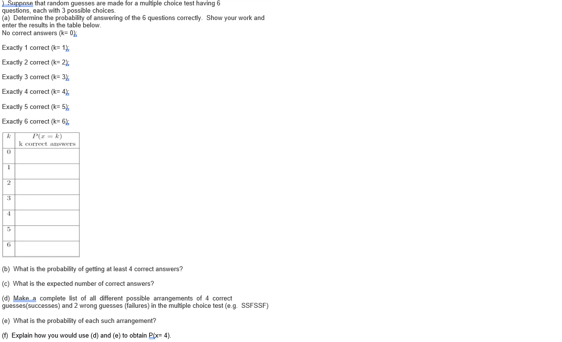 Solved Suppose that random guesses are made for a multiple | Chegg.com