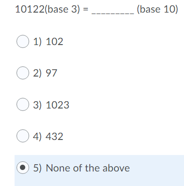 Solved 10122(base 3) (base 10) 1) 102 02 2) 97 03 3) 1023 04 | Chegg.com