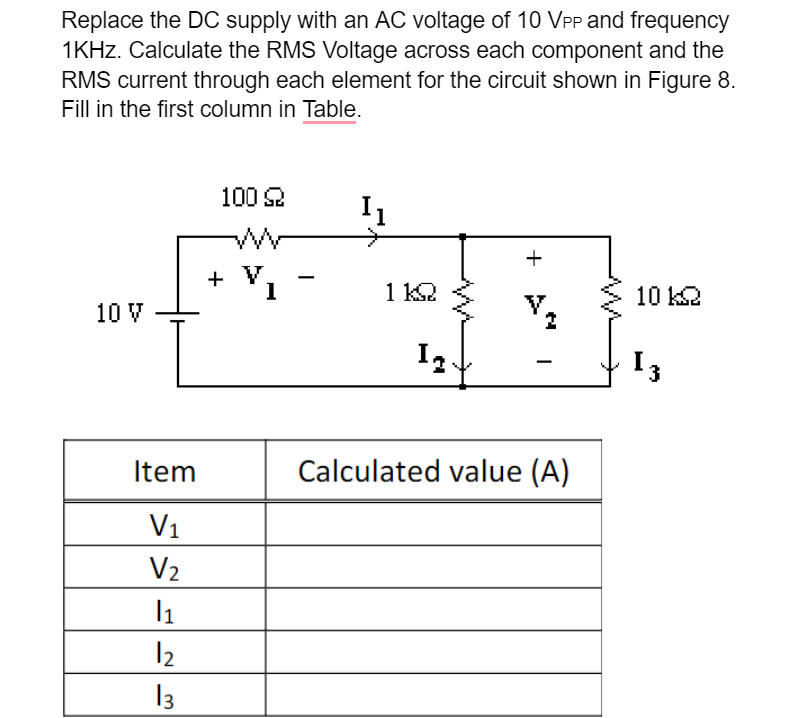 Solved Replace the DC supply with an AC voltage of 10 ﻿VPP | Chegg.com