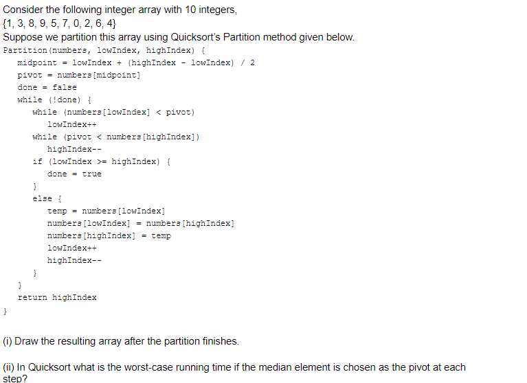 Solved Consider the following integer array with 10 | Chegg.com