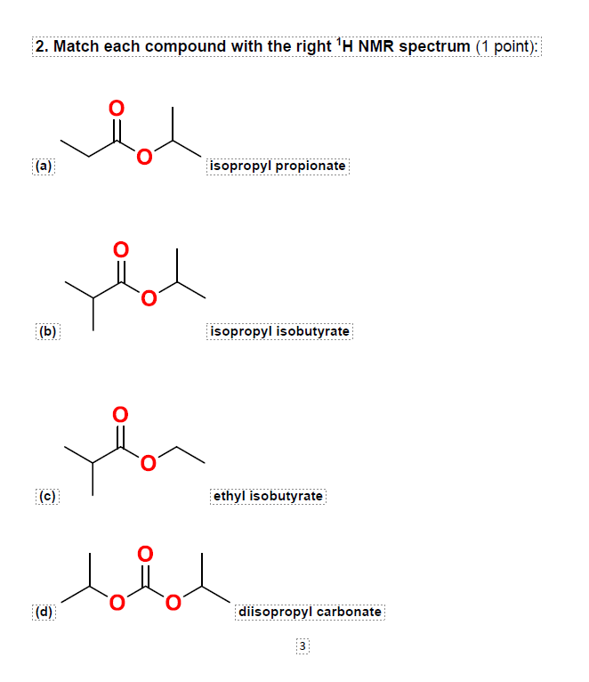 Solved 2. Match each compound with the right 'H NMR spectrum | Chegg.com
