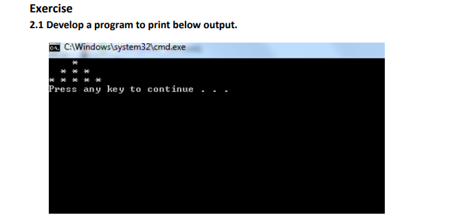 Solved Exercise 2.1 Develop a program to print below output. | Chegg.com