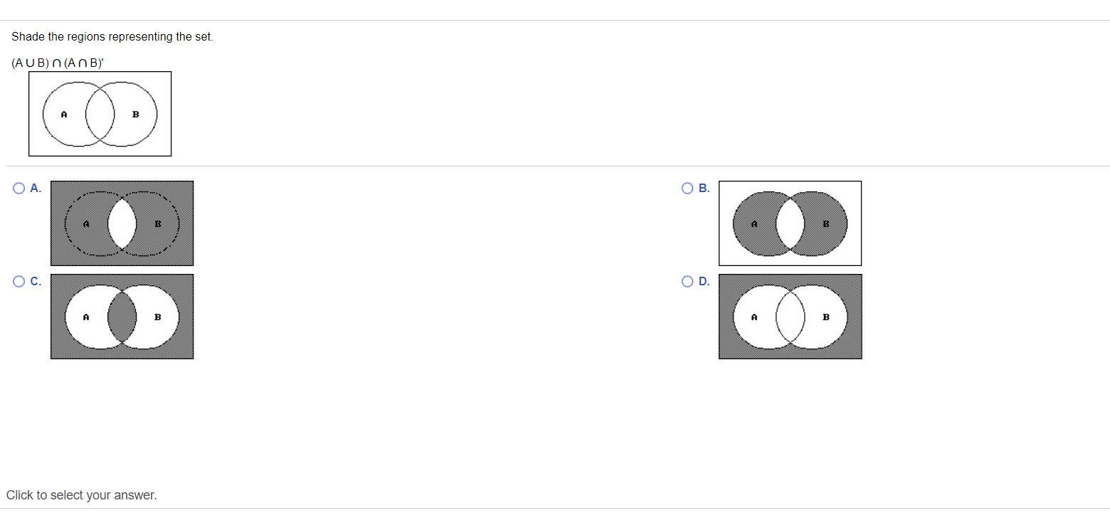 Solved Shade the regions representing the set. (AUB) n(ANB) | Chegg.com