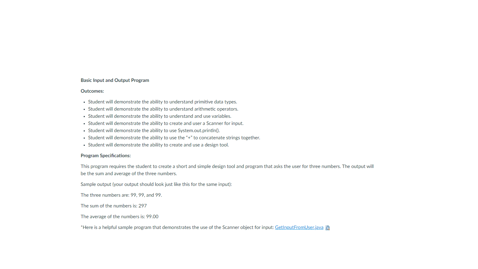 Solved Basic Input and Output Program Outcomes: • Student | Chegg.com