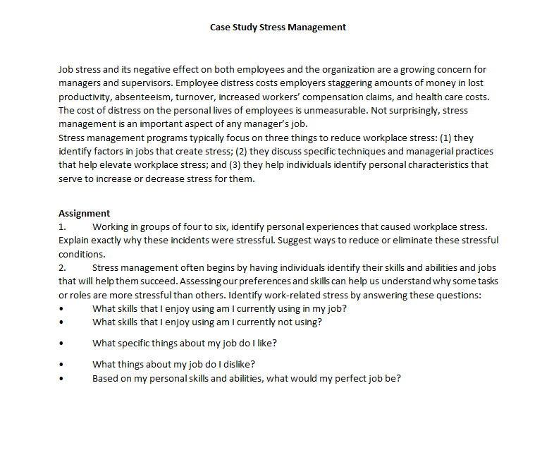 Solved Case Study Stress Management Job stress and its | Chegg.com