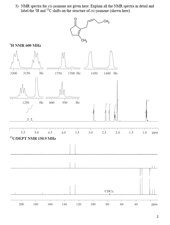 3) NMR spectra for cis-jasmone are given here. | Chegg.com
