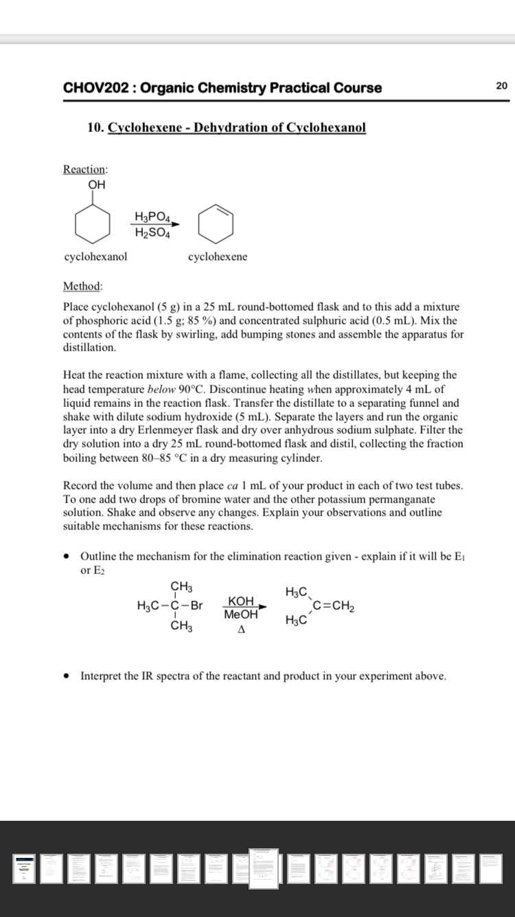 Solved 10. Cyclohexene - Dehydration of Cyclohexanol Method: | Chegg.com