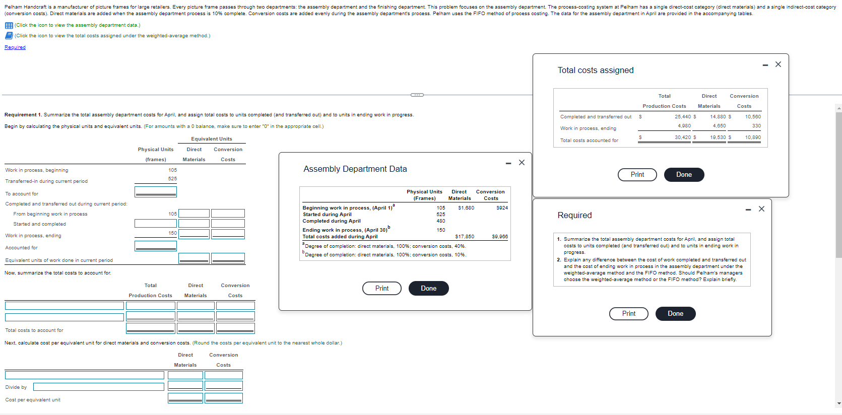 Solved Assign total costs to units completed (and | Chegg.com
