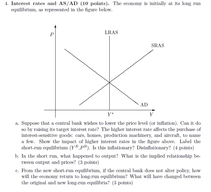 Solved 4. Interest rates and AS/AD (10 points). The economy | Chegg.com