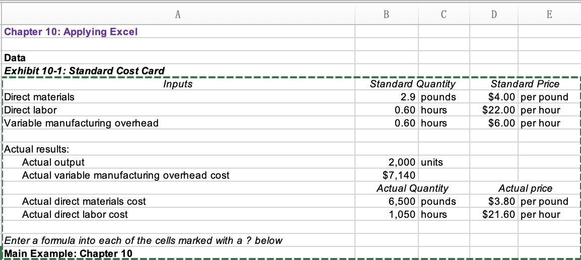 Chapter 10: Applying Excel Data Exhibit 10-1: | Chegg.com