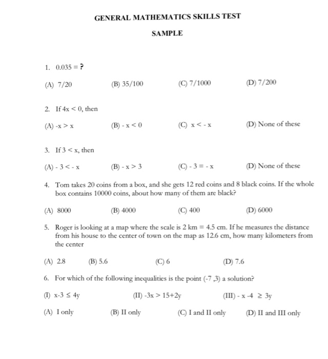 Solved GENERAL MATHEMATICS SKILLS TEST SAMPLE I. 0.035 = ? | Chegg.com