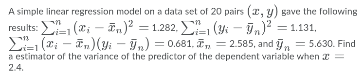 Solved = = A simple linear regression model on a data set of | Chegg.com