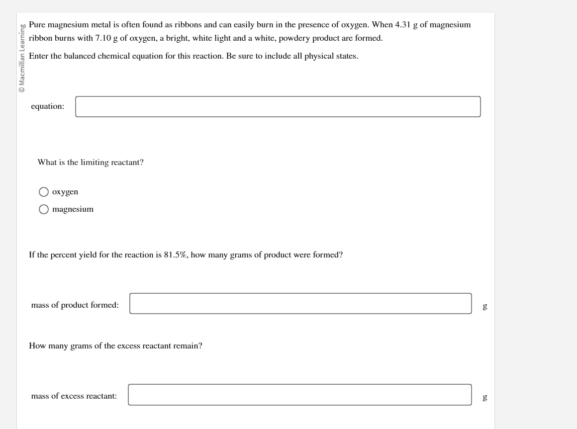 Solved How can I find the mass and grams of excess reactant | Chegg.com