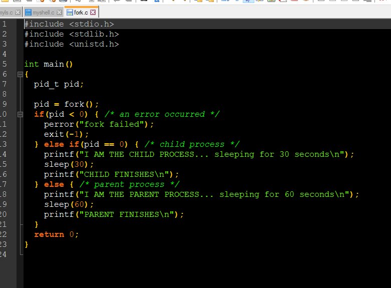 1. Carefully study the examples provided: fork.c, | Chegg.com