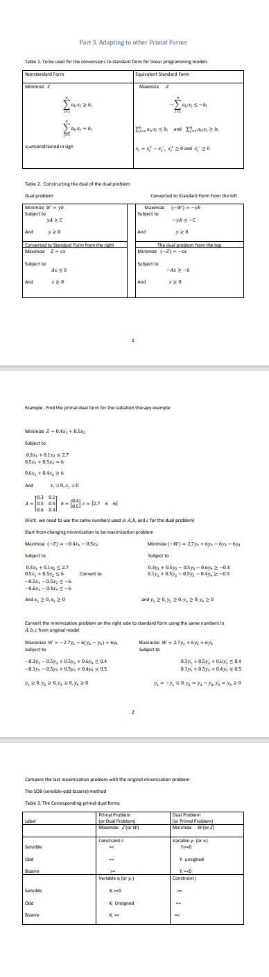 Part 3. Adapting to other Primal Forms Table 1. To be | Chegg.com
