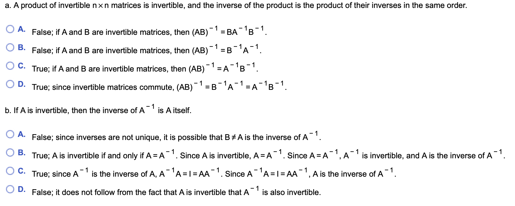 Solved a. A product of invertible nxn matrices is | Chegg.com