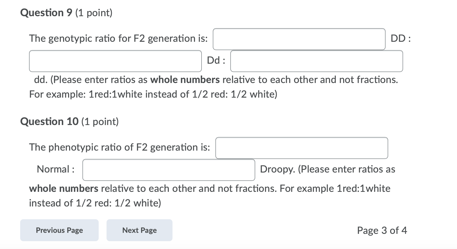 Solved Question 9 (1 point) The genotypic ratio for F2 | Chegg.com