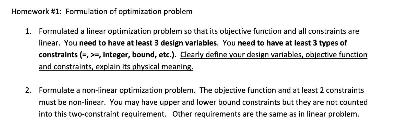 Solved Homework #1: Formulation of optimization problem 1. | Chegg.com