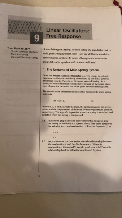 Linear Oscillators: Free Response 9 Tools Used in Lab | Chegg.com