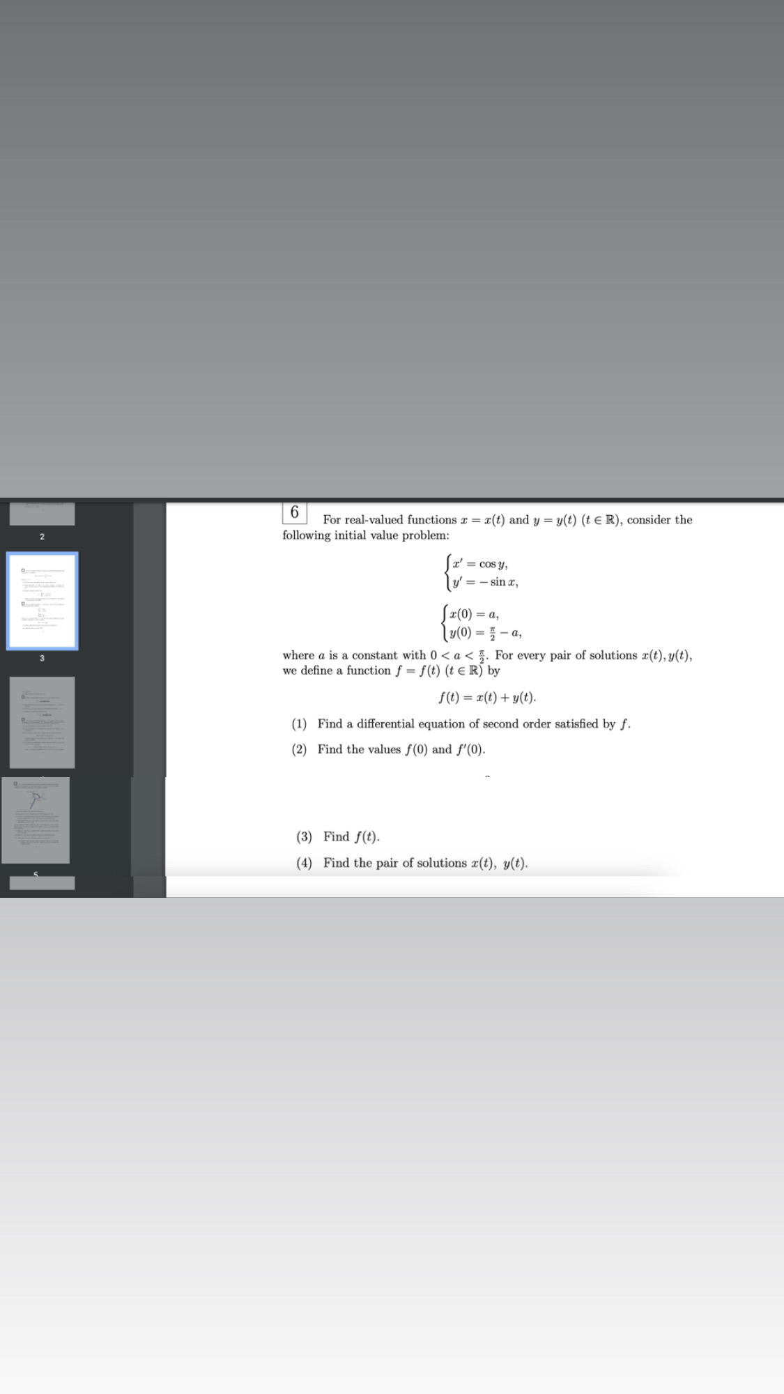 Solved 6 For real-valued functions x=x(t) and y=y(t)(t∈R), | Chegg.com