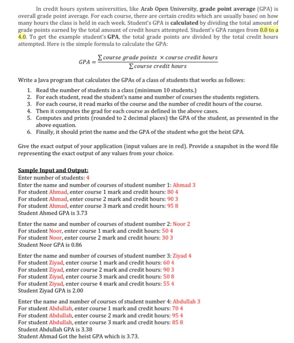 Solved In credit hours system universities, like Arab Open | Chegg.com