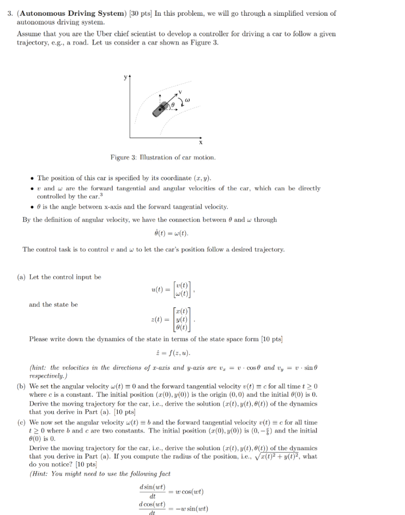 Solved 3. (Autonomous Driving System) (30 pts) In this | Chegg.com
