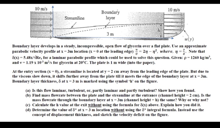 Solved 10 m/s 10 m/s Boundary layer Streamline u(y) Boundary | Chegg.com