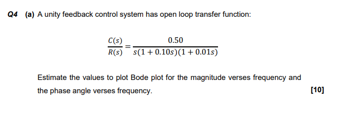 Solved Q4 (a) A unity feedback control system has open loop | Chegg.com