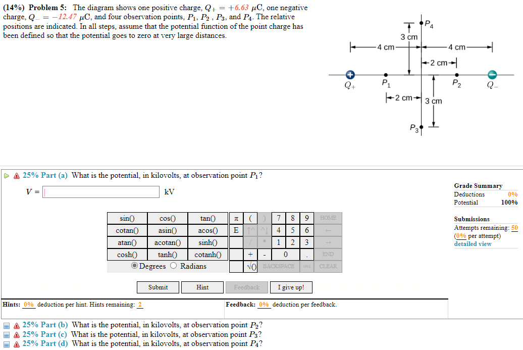 Solved (14\%) Problem 5: The diagram shows one positive | Chegg.com