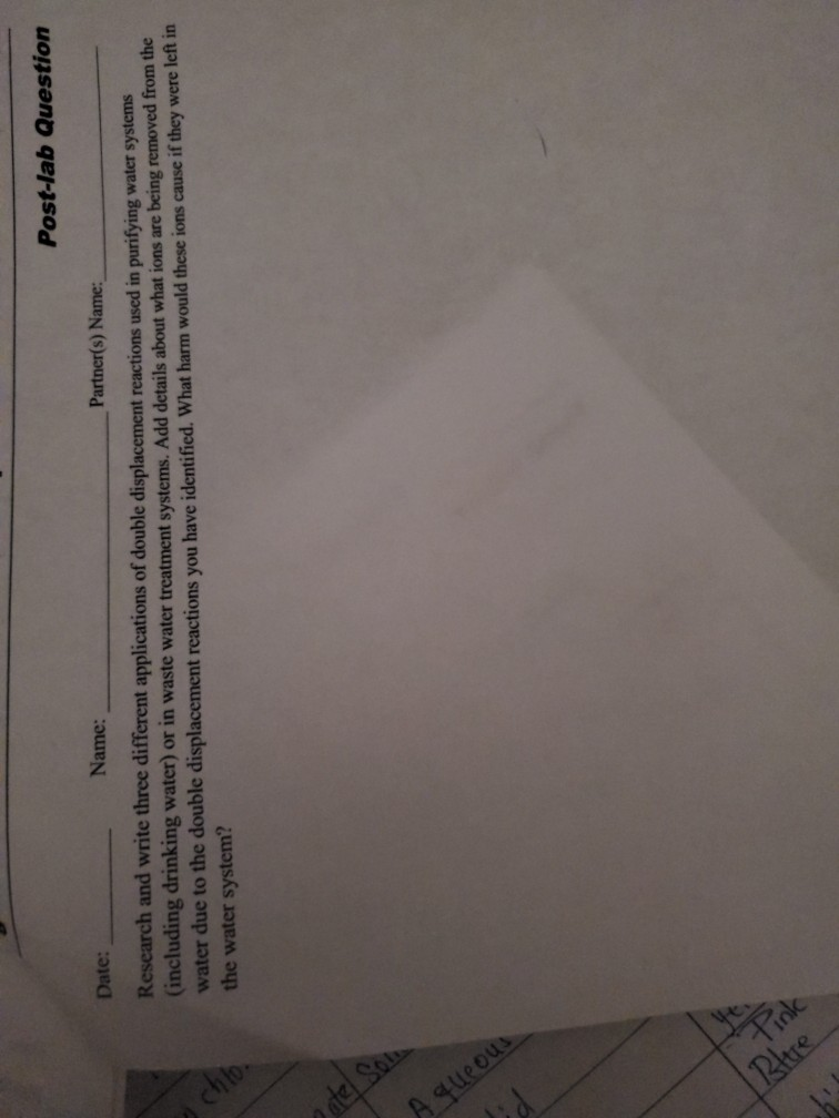 Solved Post-lab Question Date: Name: Partner(s) Name: | Chegg.com