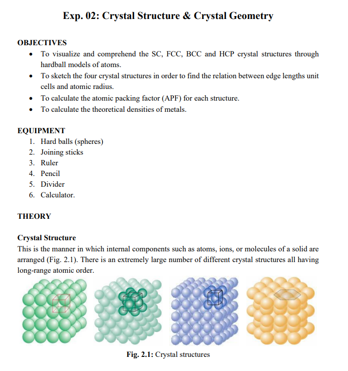 Solved Exp. 02: Crystal Structure \& Crystal Geometry | Chegg.com