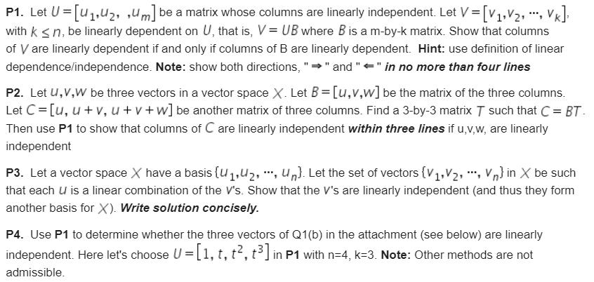 Solved P1. Let U=[,42, ,um] be a matrix whose columns are | Chegg.com