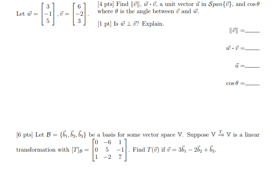 Solved ] 4pts] Find lltil, tv. v, a unit vector u in Span u | Chegg.com