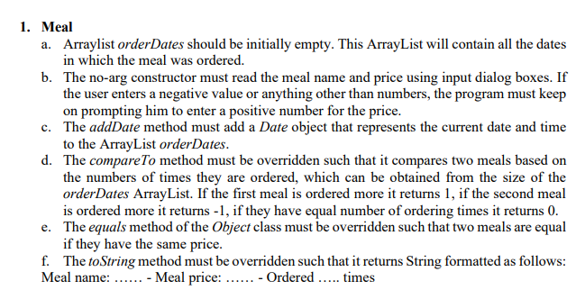 Solved Meal + name: String + price: double - orderDates: | Chegg.com