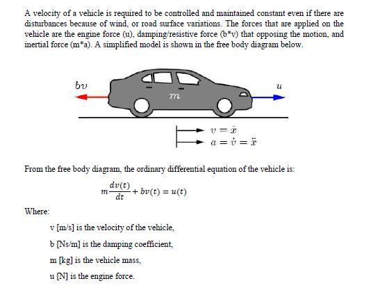 Solved A velocity of a vehicle is required to be controlled | Chegg.com